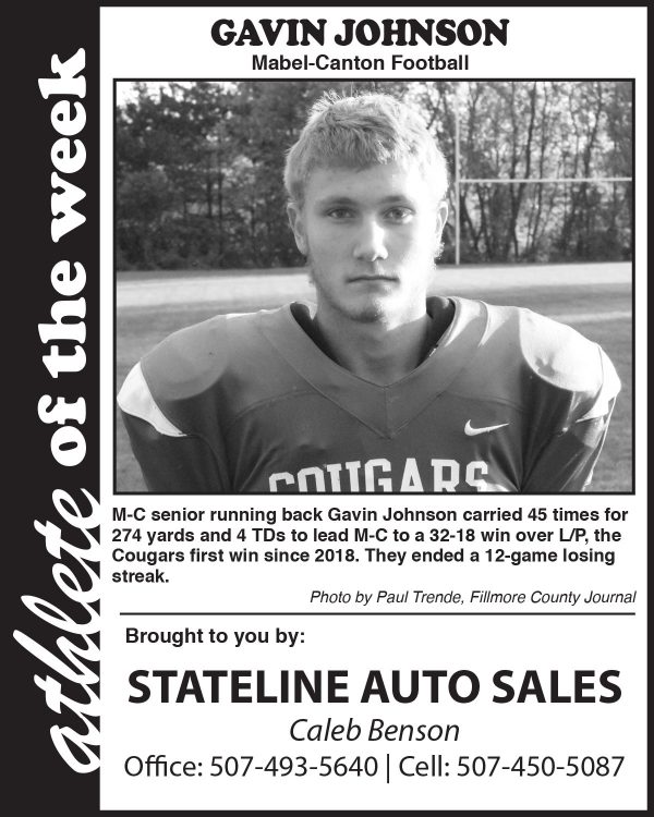 Athlete of the Week – Gavin Johnson Mabel-Canton Football